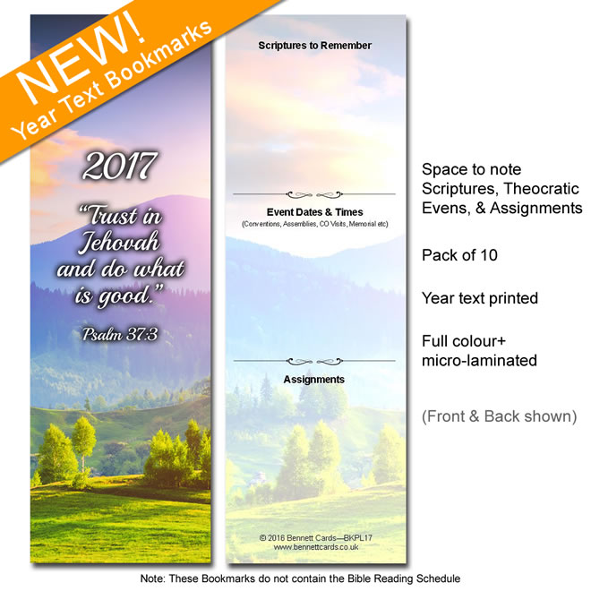 2017 Year Text Bookmarks Pack of 10 - Jehovah's Witness Theocratic ...